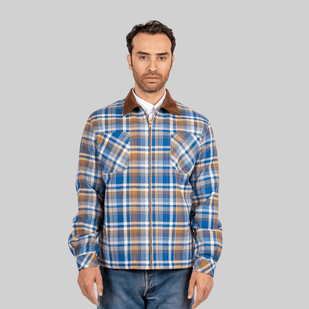 Handwoven Plaid Jacket with Brown Corduroy Collar – RES IPSA