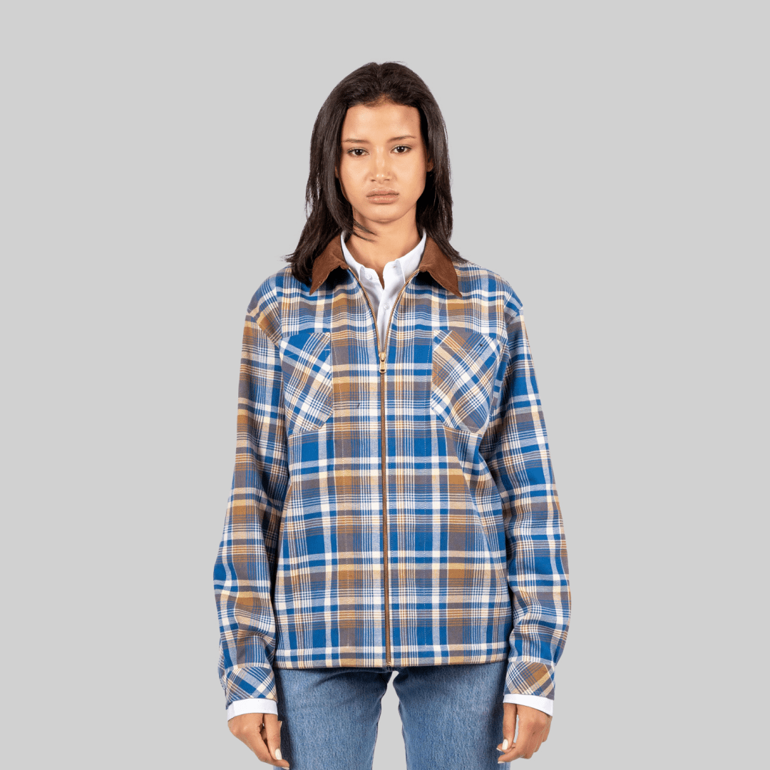 Handwoven Plaid Jacket with Brown Corduroy Collar – RES IPSA